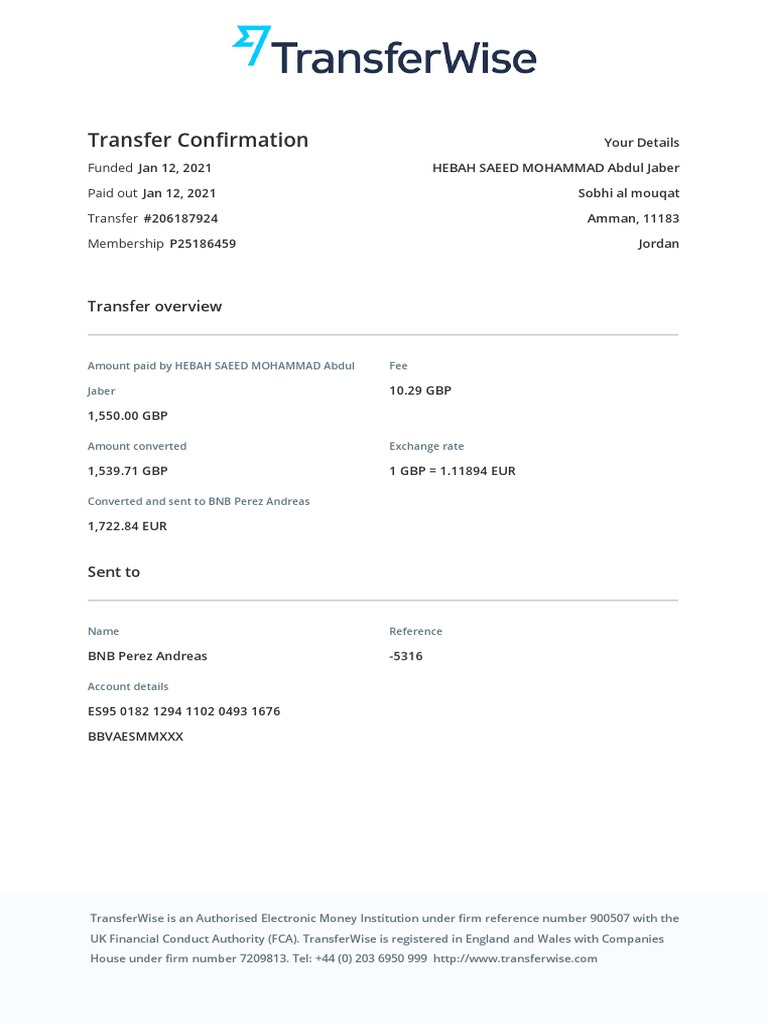 Transfer Confirmation | PDF