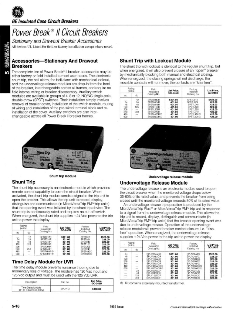 Power Break® II Circuit Breakers: Stationary and Drawout Breaker ...