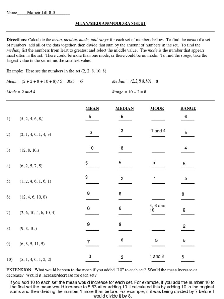 Mean Median Mode Range 1 | PDF | Mean | Mode (Statistics)