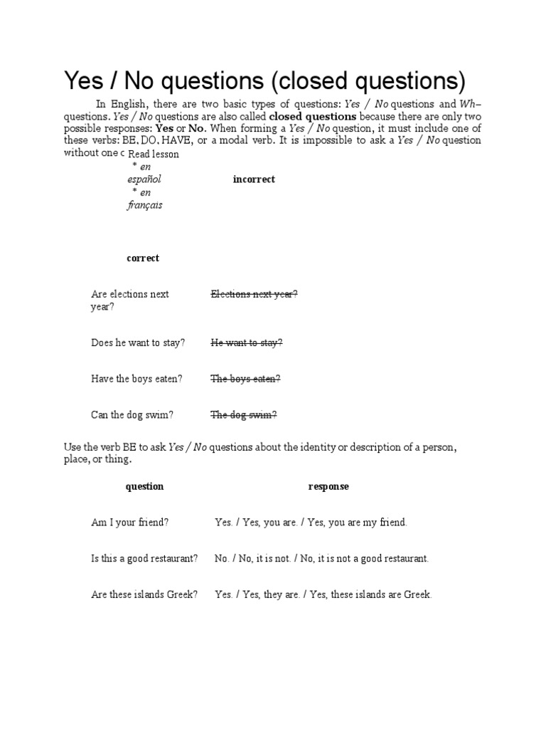 Understanding Yes/No Questions in English | PDF | Verb | Question
