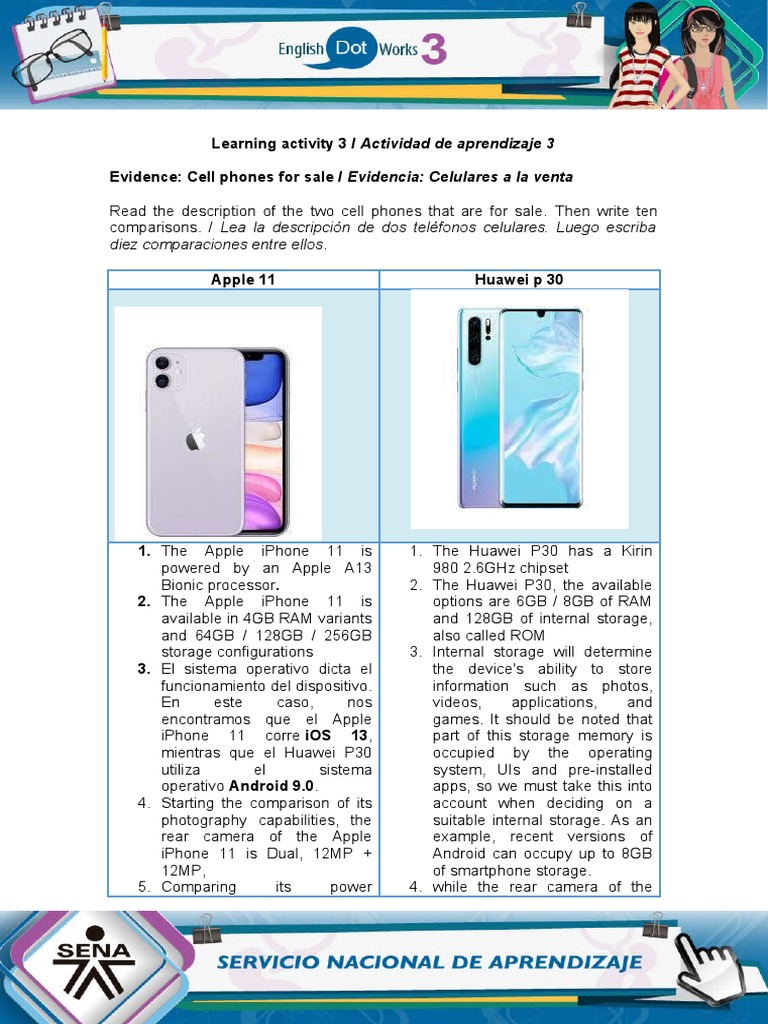 Learning Activity 3 / Actividad de Aprendizaje 3 Evidence: Cell Phones ...