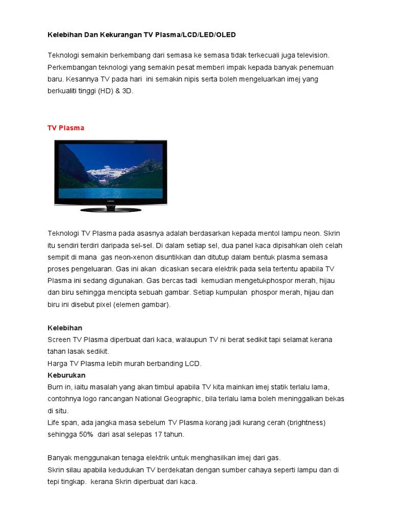 Kelebihan Dan Kekurangan TV Plasma | PDF Kelebihan Dan Kekurangan TV Plasma | PDF
