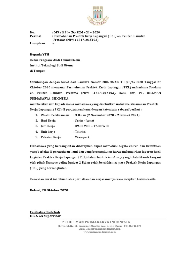 Contoh Surat PKL | PDF