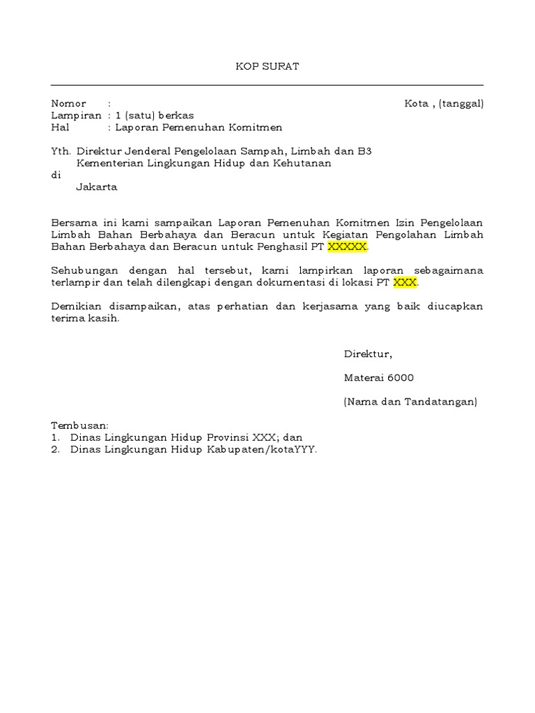 CONTOH Laporan Pemenuhan Komitmen | PDF