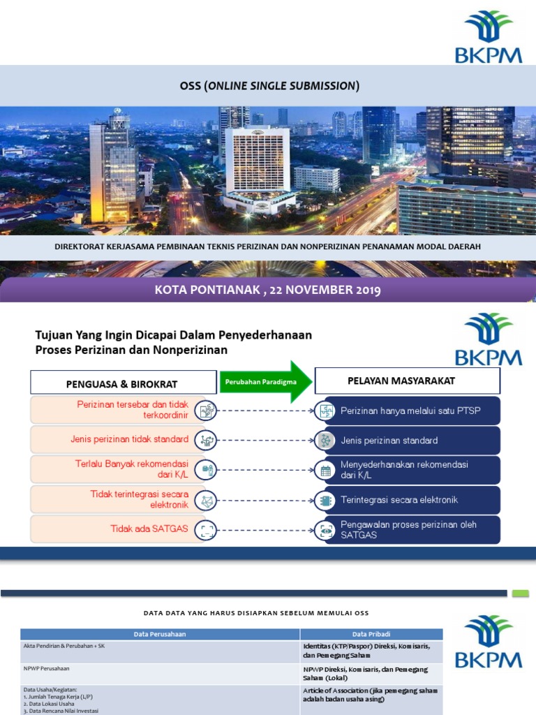 Presentasi BKPM OSS 1.1 Kota Pontianak. | PDF