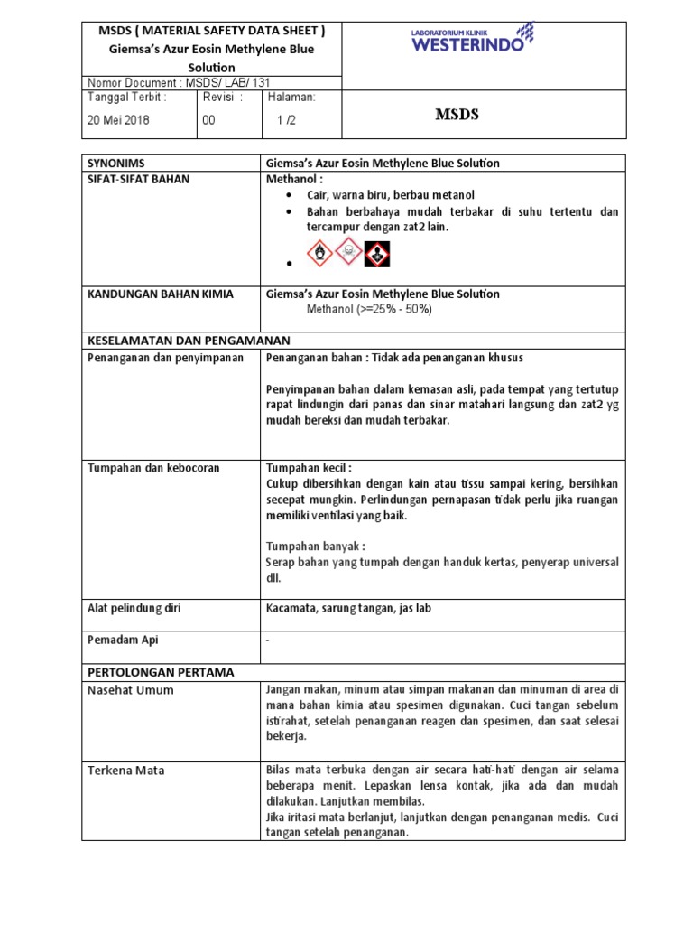 131 - Msds Giemsa's Azur Eosin Methylene Blue Solution | PDF