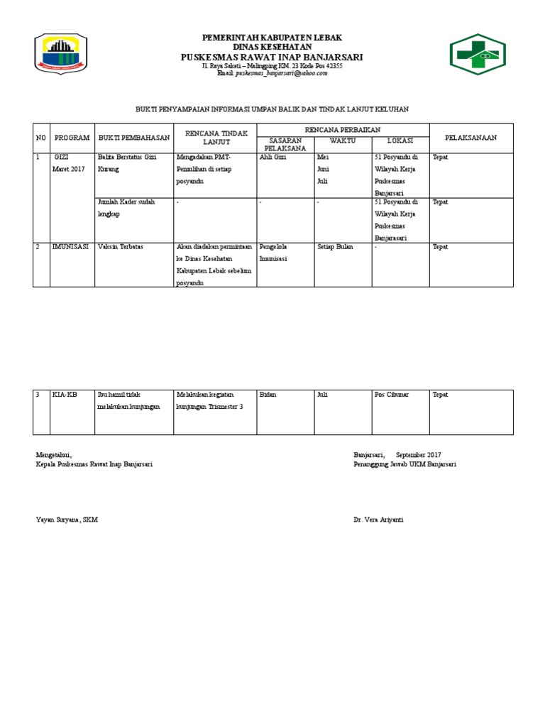 4.2.6.5 Bukti Penyampaian Informasi Umpan Balik Dan Tindak Lanjut Keluhan | PDF