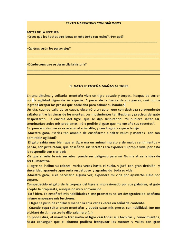 Texto Narrativo Con Diálogos | PDF | Tigre | Gatos