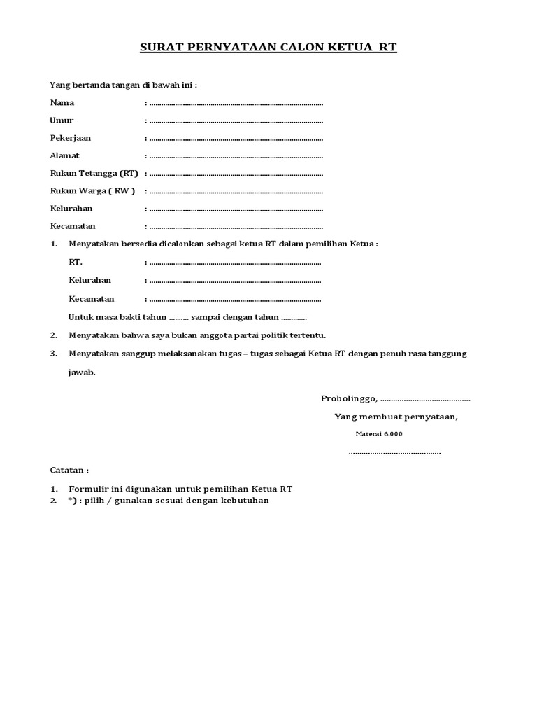 Form Calon Rt Pdf