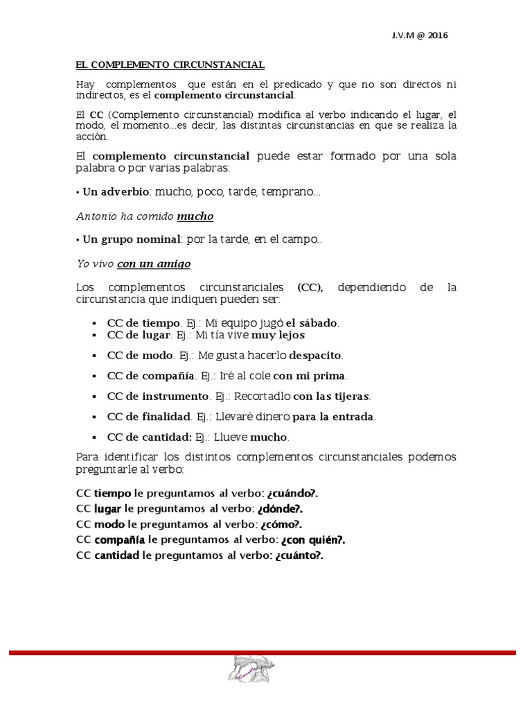 Complemento Circunstancial Ejercicios | PDF | Verbo | Adverbio