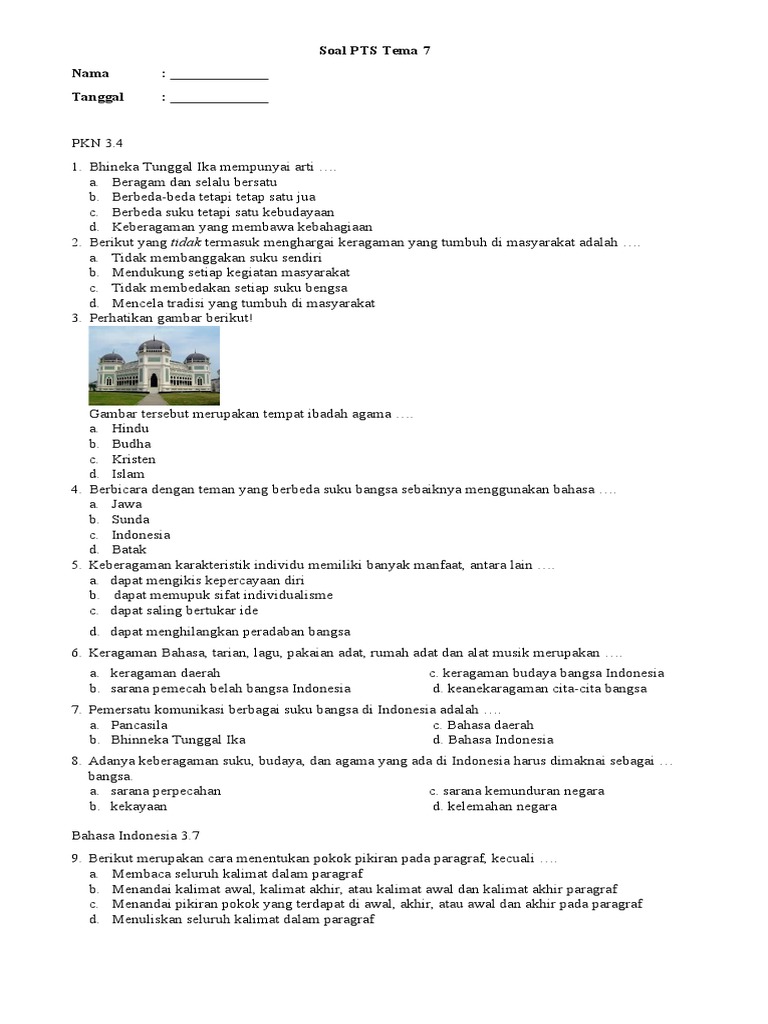 Soal Pts Tema 7 SMT 2 Kls 4 2020-2021 | PDF