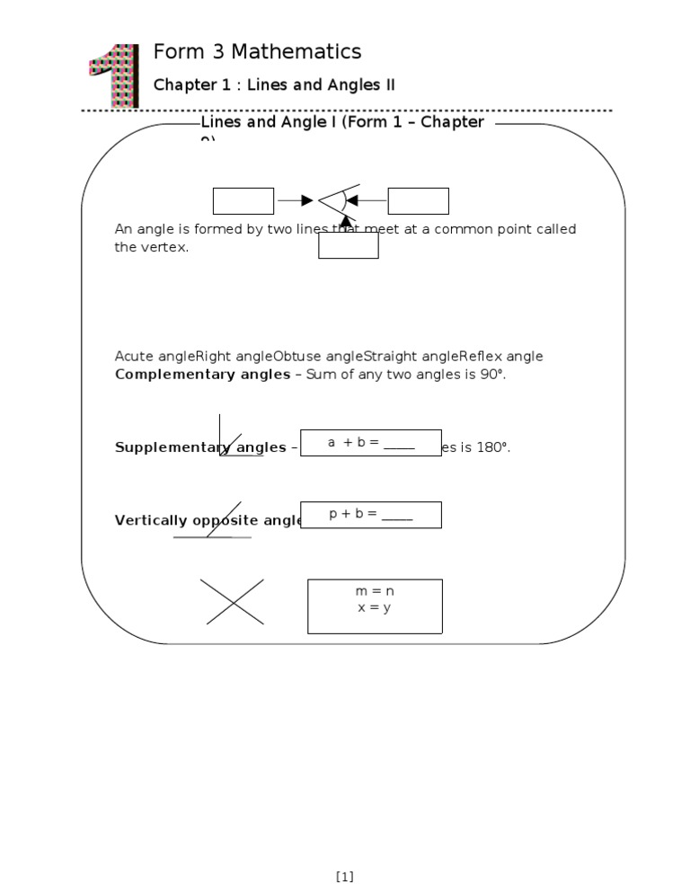 Form3 Mathematics Lines and Angles | PDF