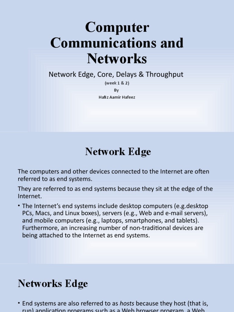Computer Communications and Networks Edge, Core, Delays & Throughput ...