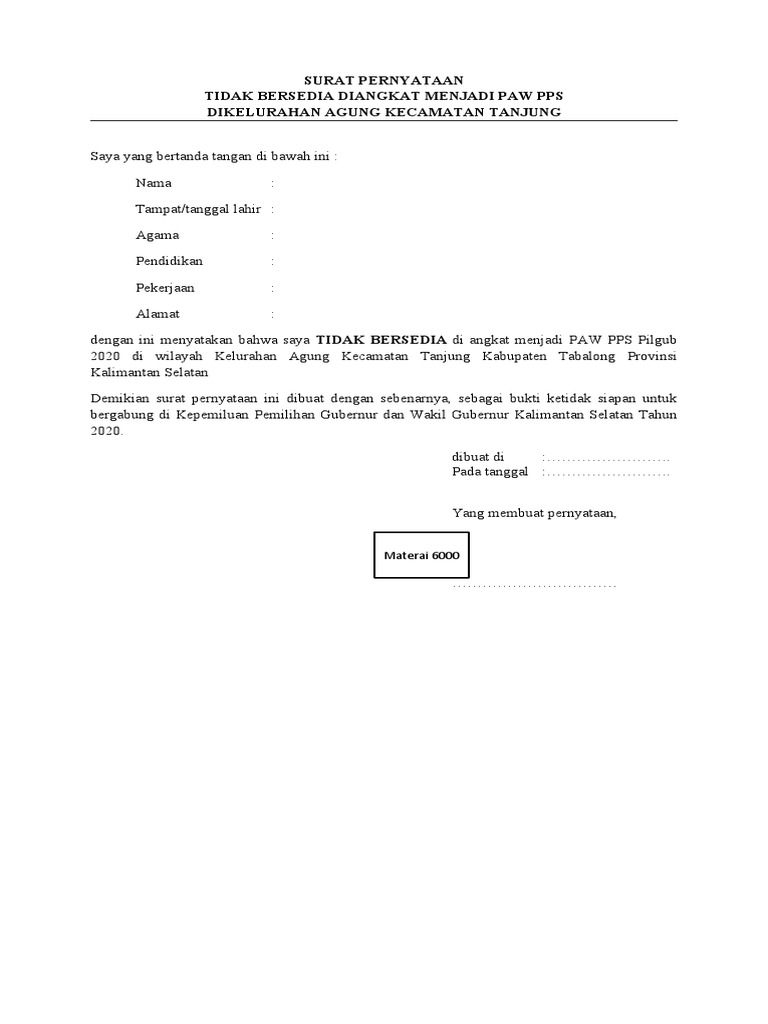 Surat Pernyataan Paw | PDF