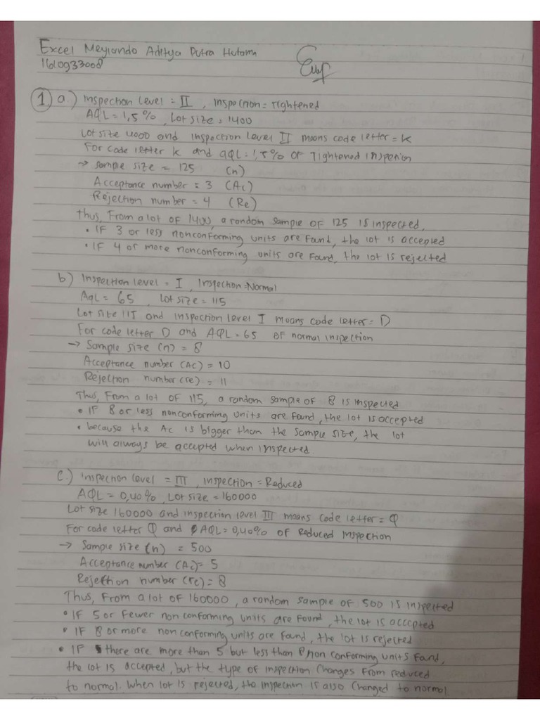 Excel Meylando Aditya Putra Hutama - MIL STD 105E Assignment | PDF