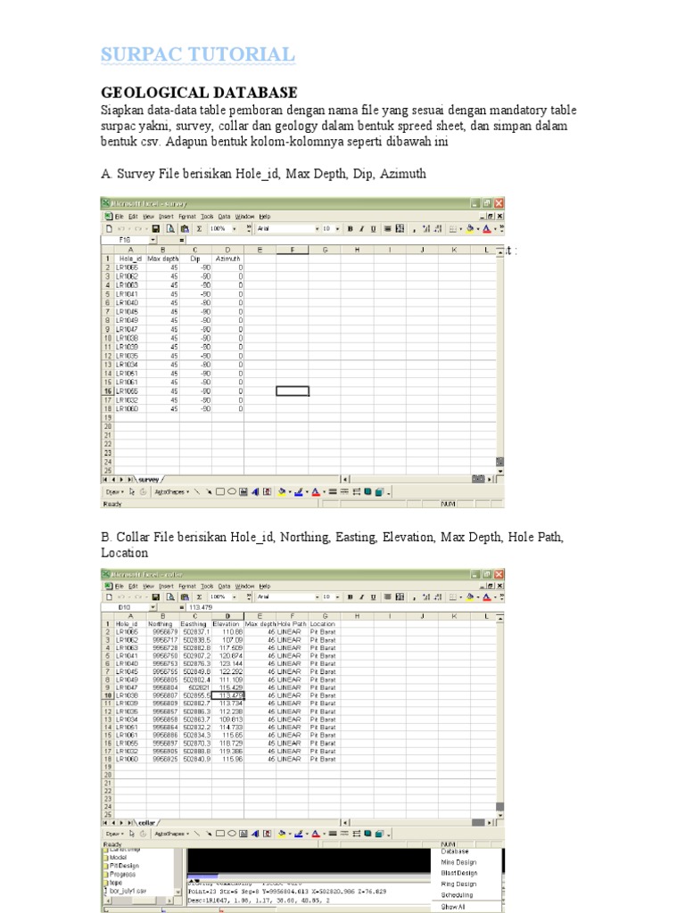 Tutorial SURPAC Geological Database Bibur | PDF