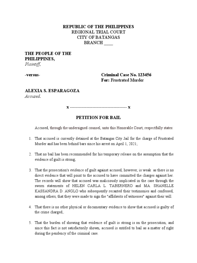 Republic of The Philippines: Plaintiff | PDF | Bail | Prosecutor