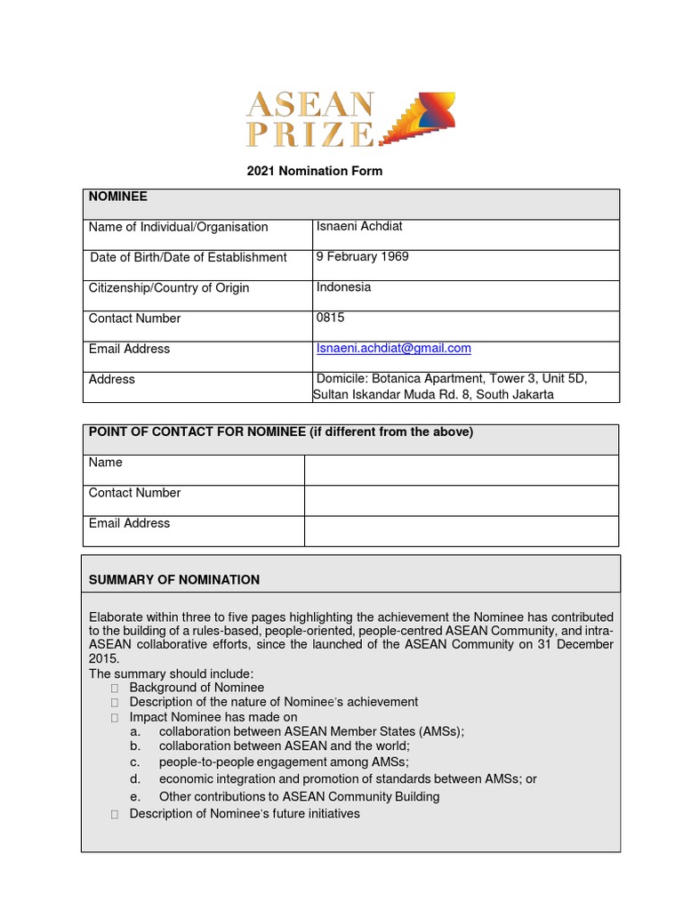 2021 Nomination Form Nominee | PDF | Communication
