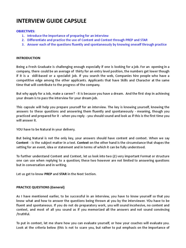 Interview Guide Capsule: Objectives | PDF | Fee | Interview