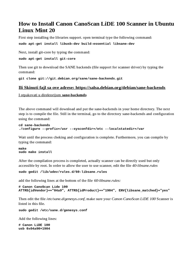 How To Install Canon CanoScan LiDE 100 Scanner in Ubuntu Linux Mint 20 ...