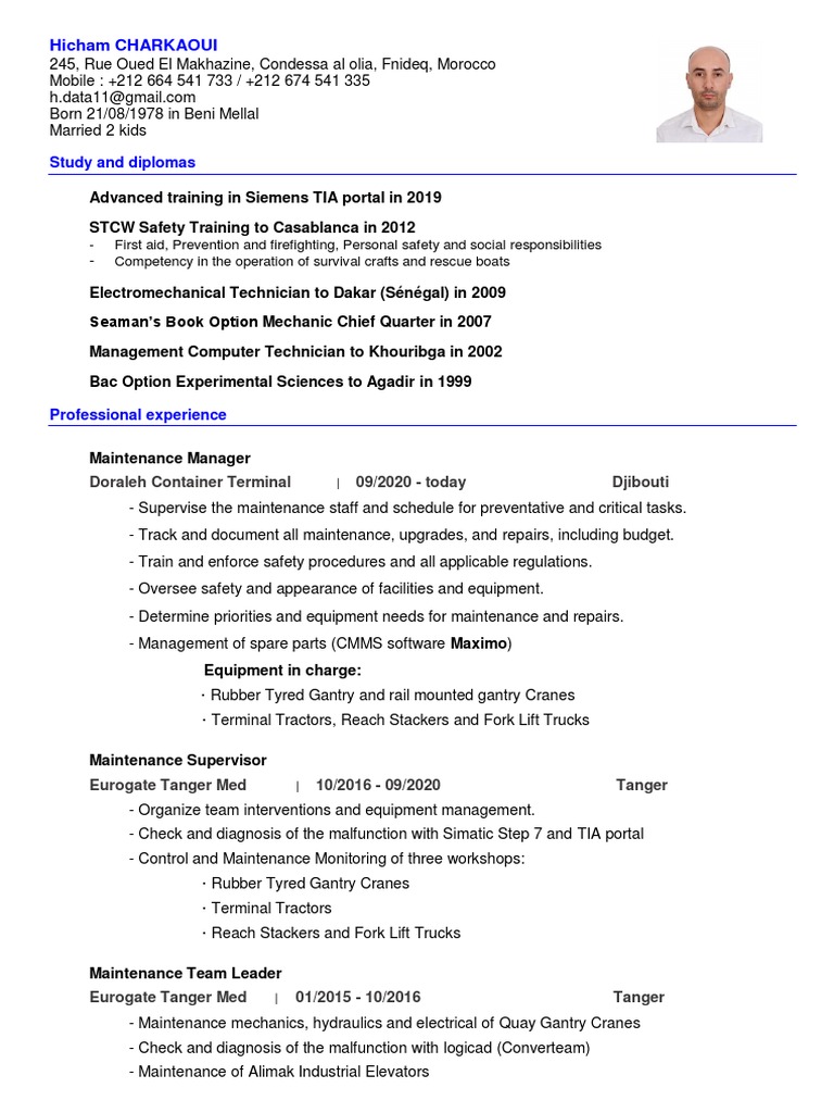 Hicham Charkaoui .E CV | PDF | Manufactured Goods | Mechanical Engineering