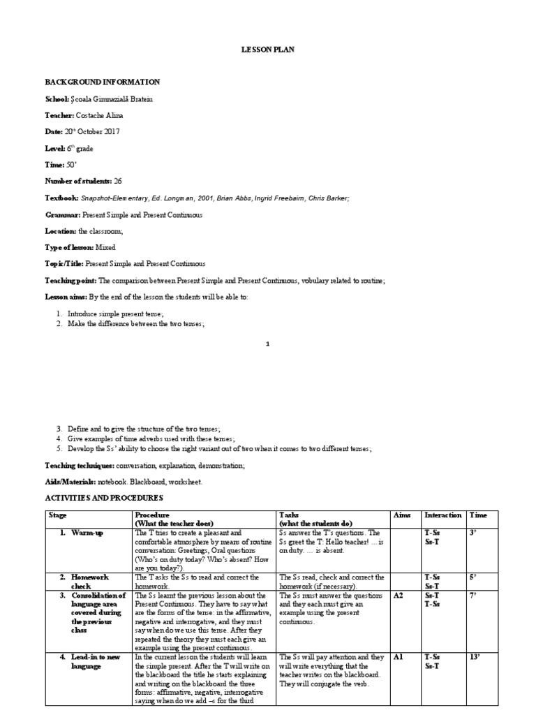 Proiect de Lectie 2 | PDF | English Language | Verb