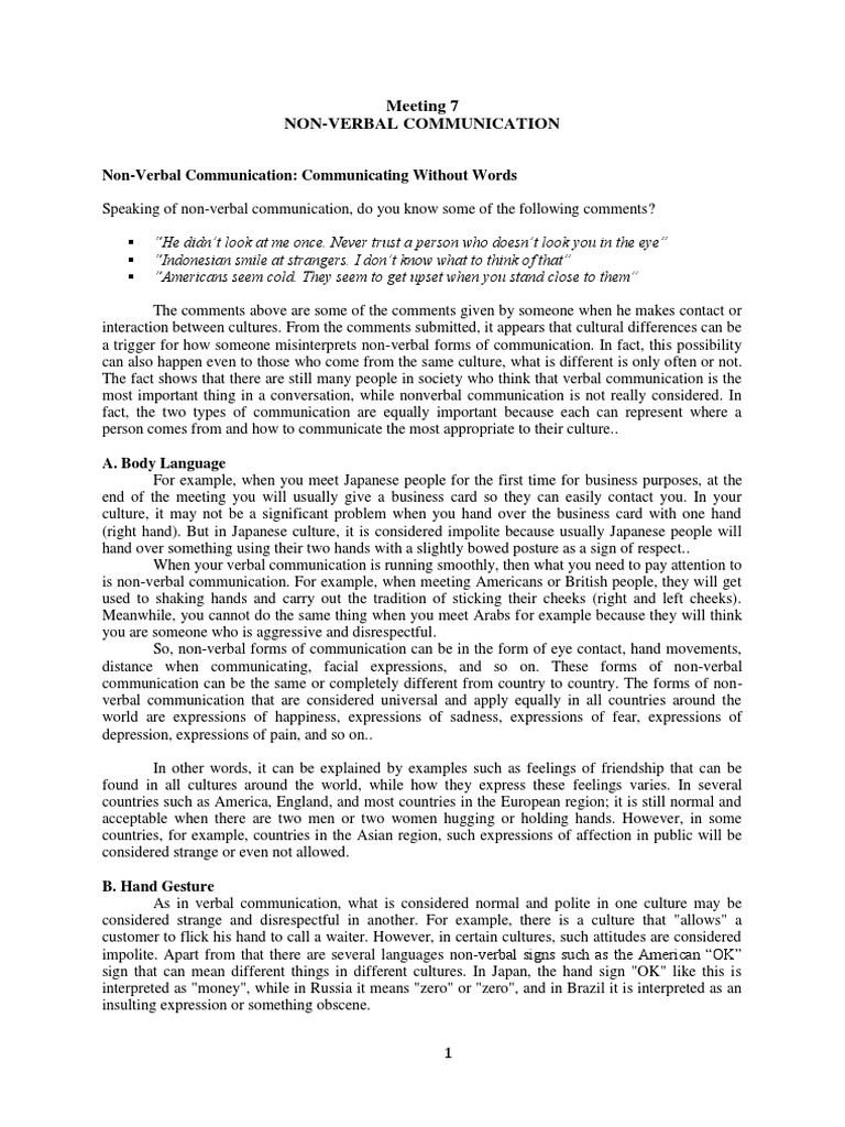 Non-Verbal Communication: Communicating Without Words | PDF | Nonverbal Communication | Smile
