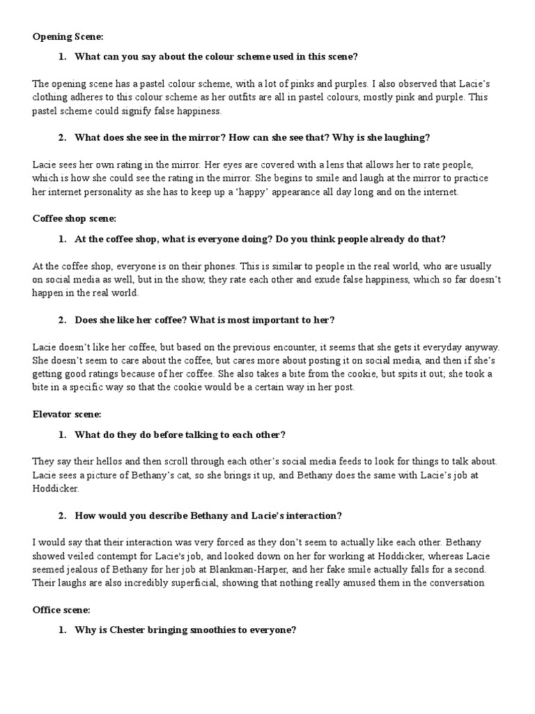 Analysis of "Nosedive" Scenes | PDF