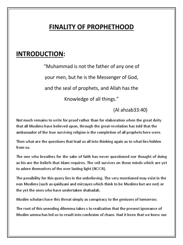 Finality of Prophethood | PDF | Prophets And Messengers In Islam | Muhammad