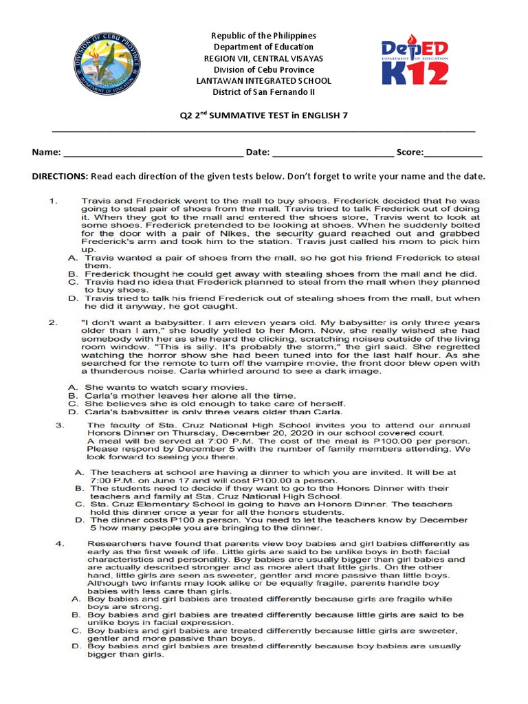 2nd SUMMATIVE TEST English 7 | PDF
