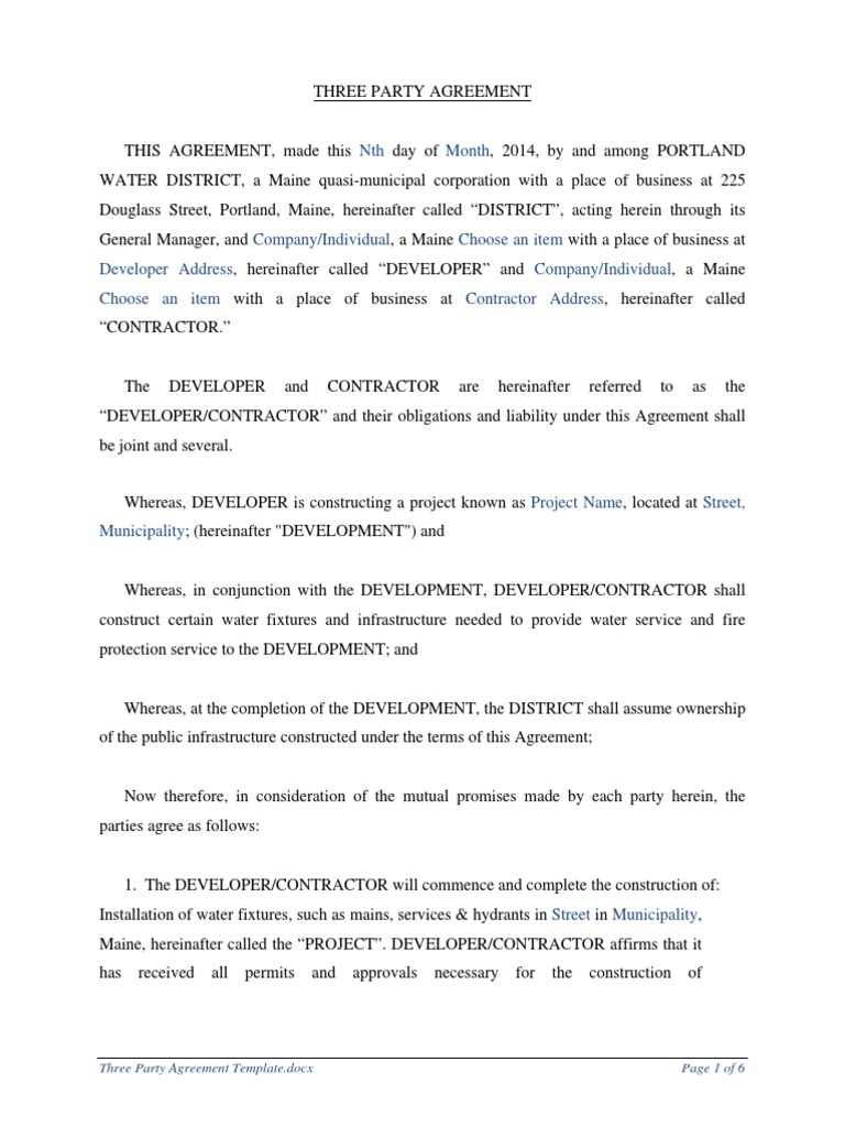 NTH Month: Three Party Agreement Template - Docx Page 1 of 6 | PDF ...
