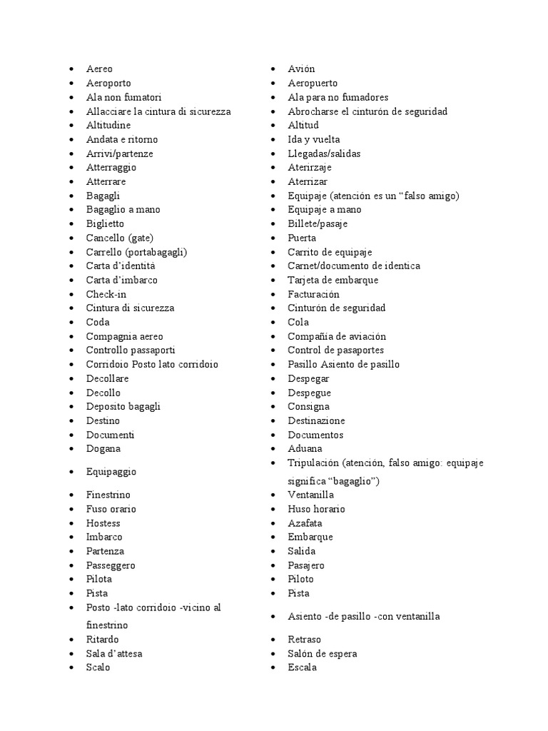 Vocabulario del Aeropuerto en Español | PDF | Aeropuerto | Aviación