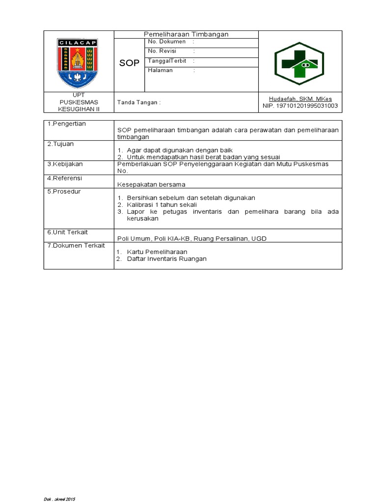 6 SOP Pemeliharaan Timbangan | PDF