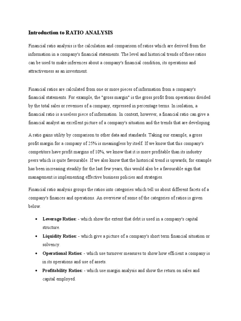 Introduction To RATIO ANALYSIS | PDF | Banks | Financial Ratio