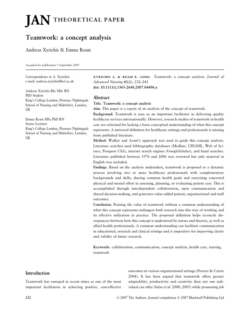 Teamwork A Concept Analysis | PDF | Health Care | Concept