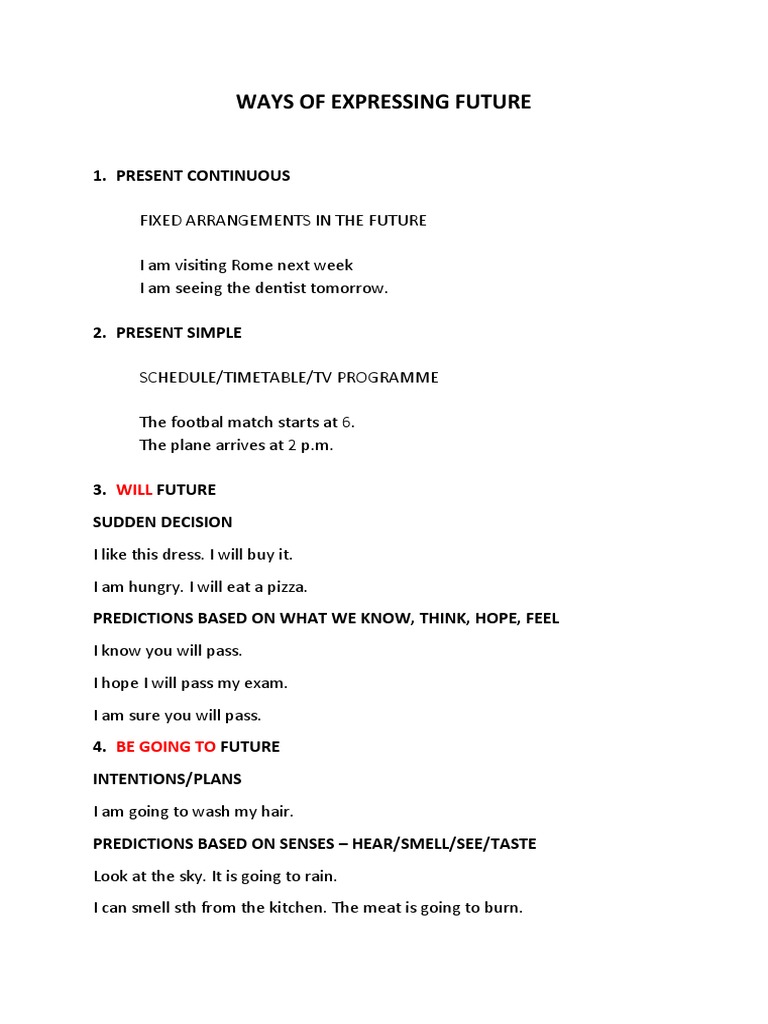 Ways of Expressing Future: 1. Present Continuous | PDF | Language Arts ...