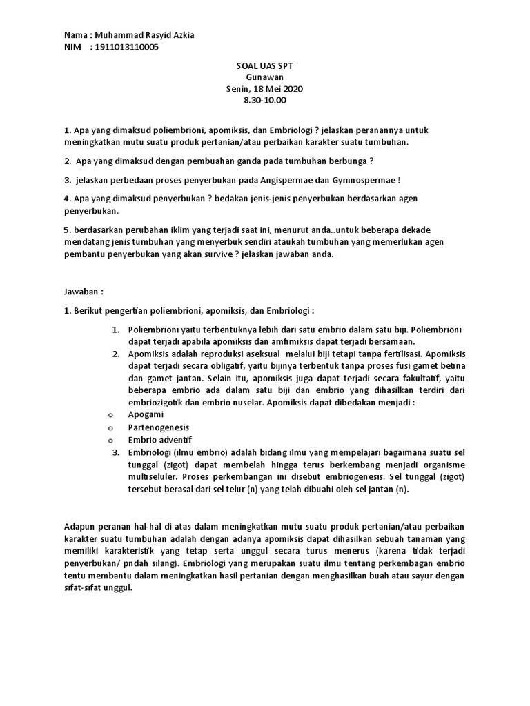 Muhammad Rasyid Azkia - 1911013110005 - SOAL UAS SPT | PDF | Kesehatan ...