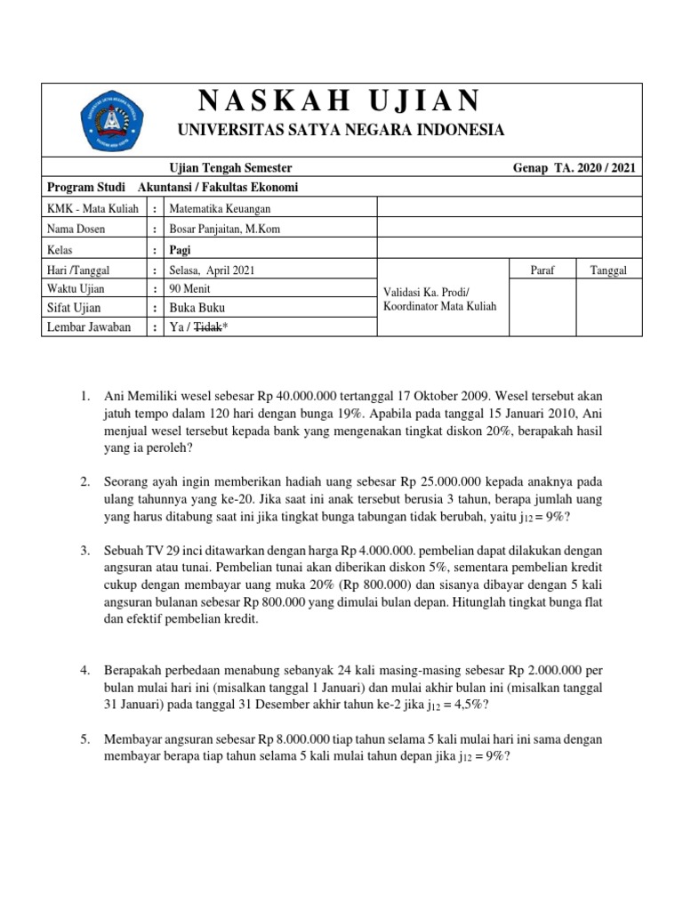 Jawaban Uts Matematika Keuangan (Maria Vebronia 200500016) | PDF