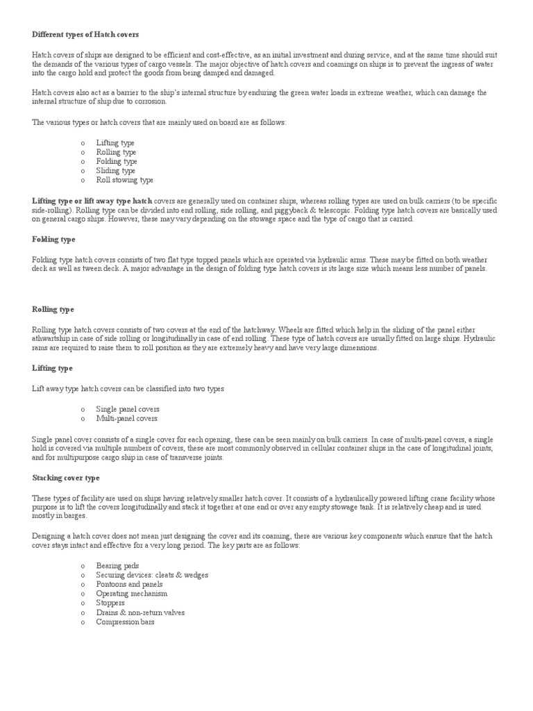 Different Types of Hatch Covers | PDF | Ships | Shipping