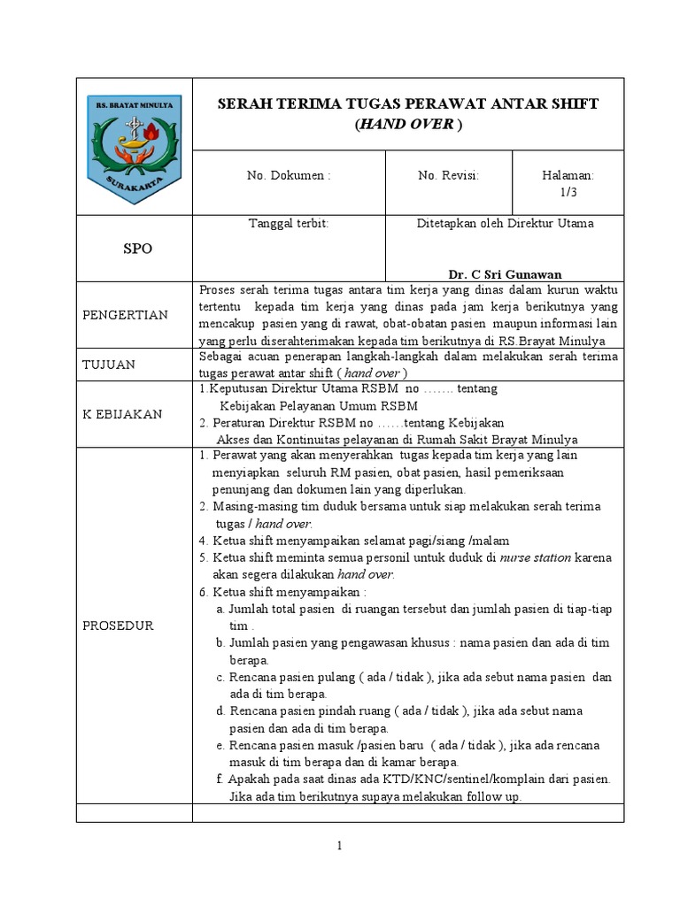 Contoh SPO Hand Over | PDF