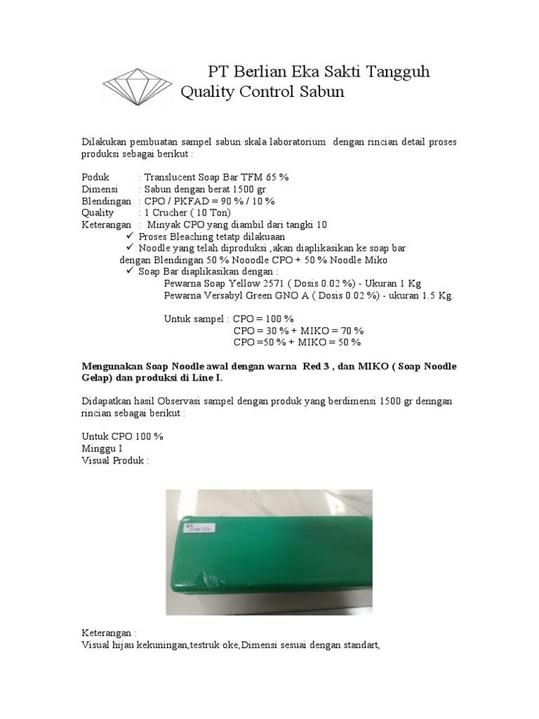 Laporan QC Sabun Translucent | PDF | Memasak, Makanan, & Anggur