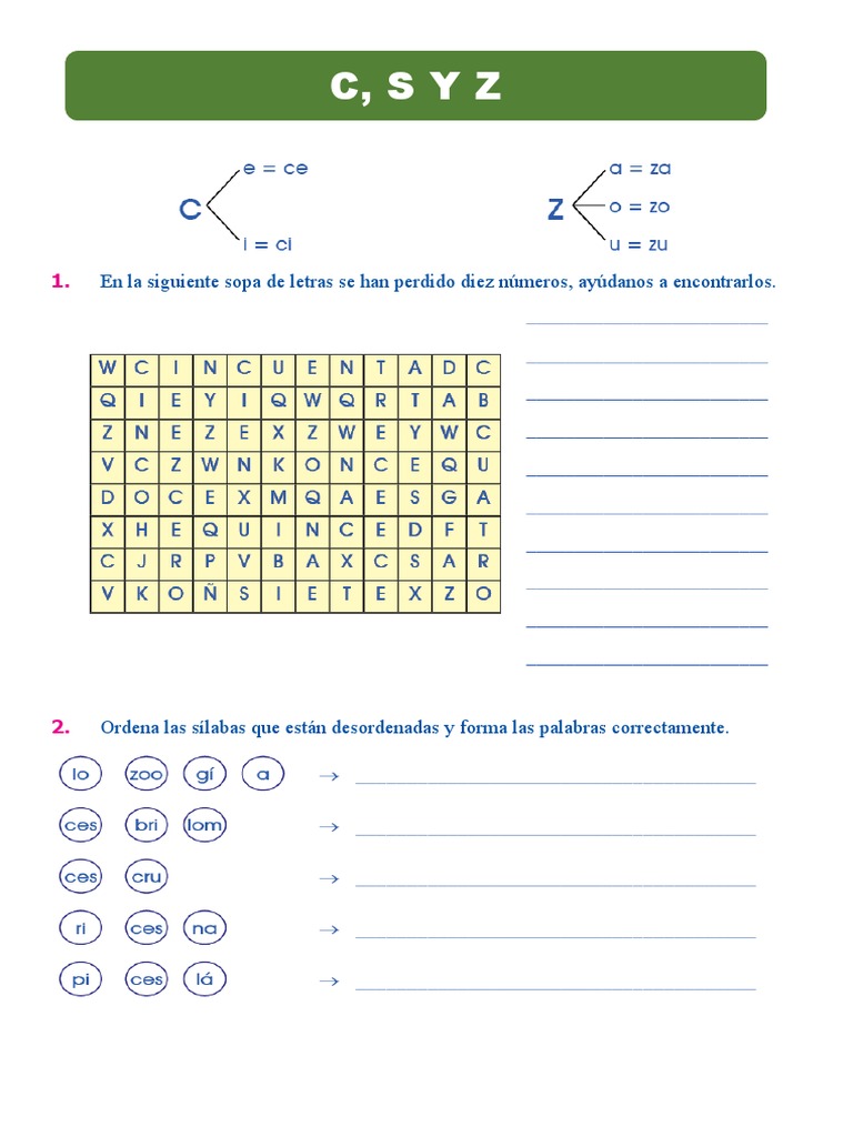 Palabras Con La C S Z | PDF
