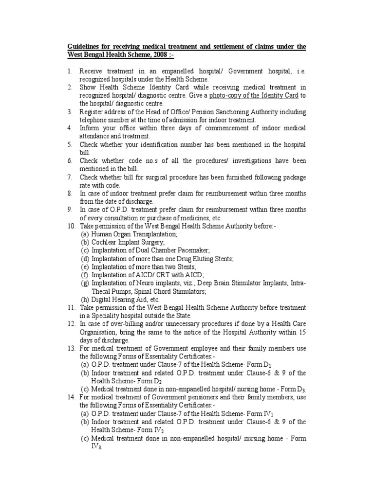 WB Health Scheme 2008 Guidelines | PDF | Health Care | Hospital