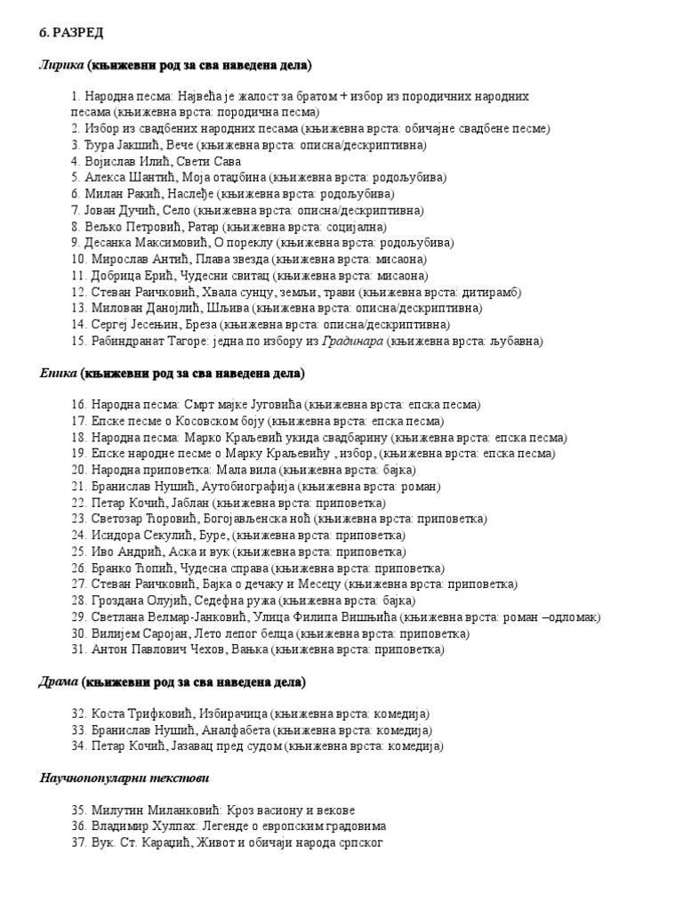 Dela Sesti Razred Rod I Vrsta | PDF