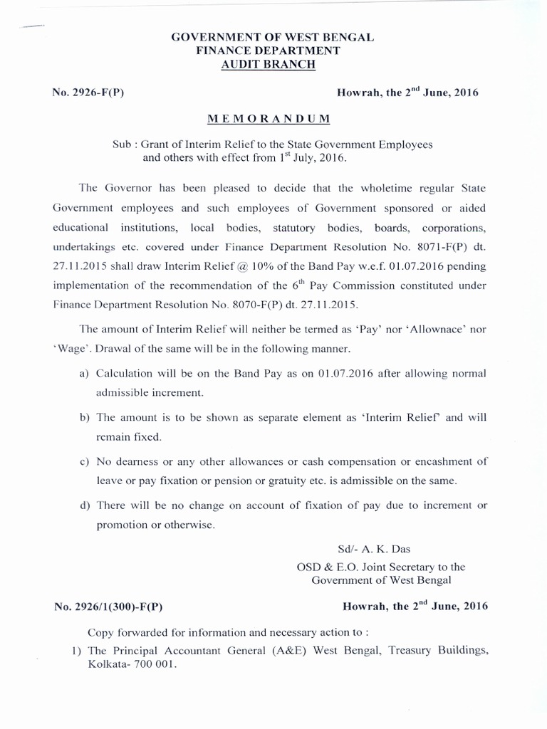 Grant of Interim Relief to State Government Employees and Others in ...