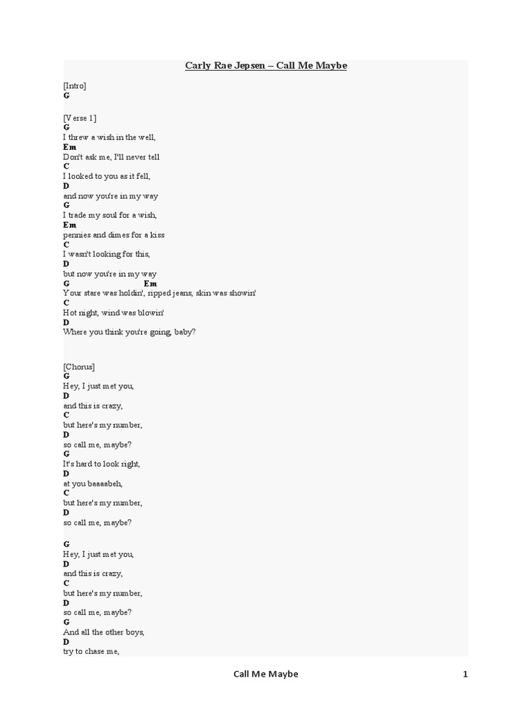 Carly Rae Jepsen - Call Me Maybe | PDF | Billboard Number One Singles ...