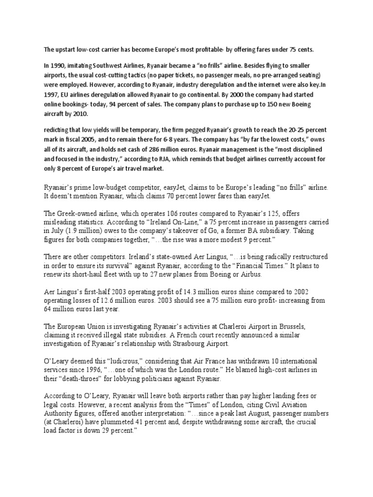 Easyjet Summary | PDF | Low Cost Carrier | Business Economics
