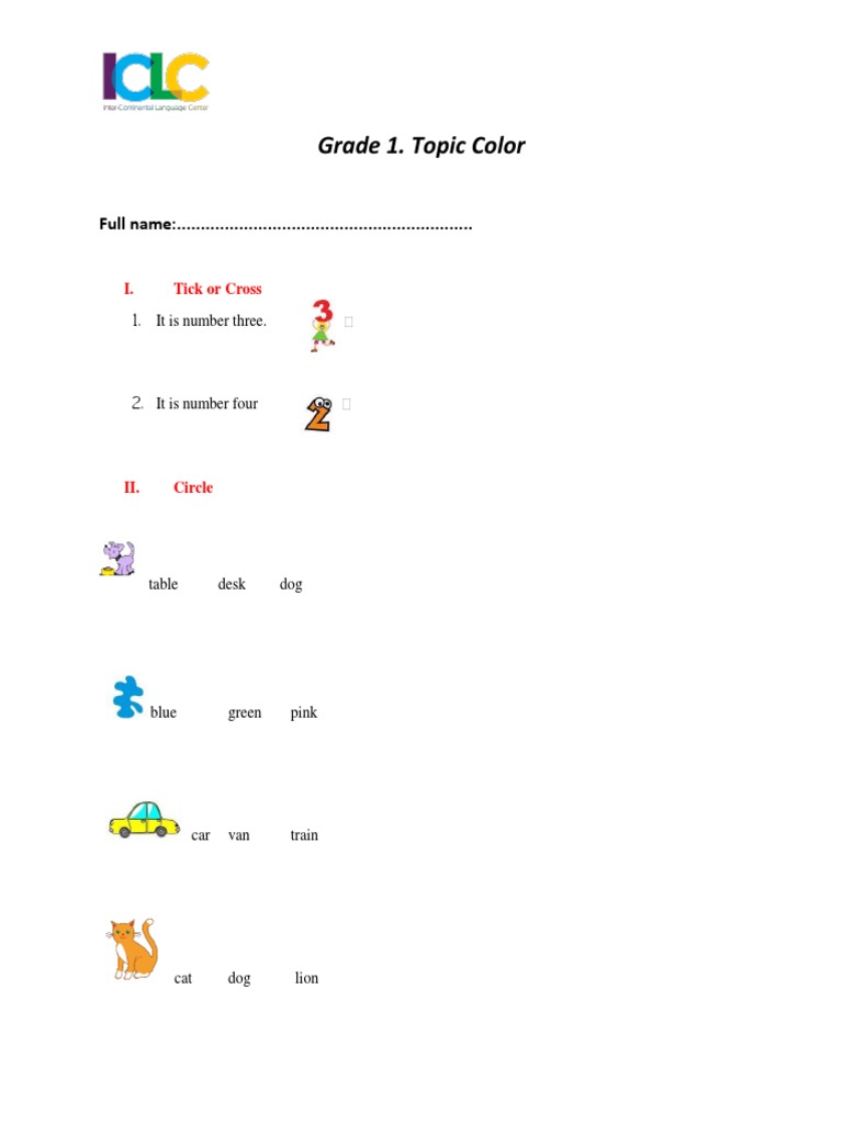 English Grade 1. Topic Color | PDF
