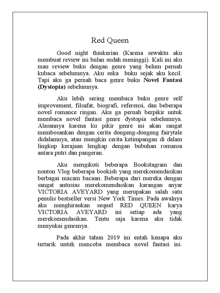 Review Novel Fantasi: Red Queen | PDF | Fiksi Umum