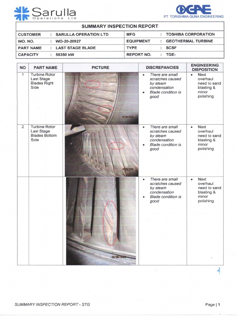 09 - Summary Inspection STG LAST STAGE BLADES | PDF